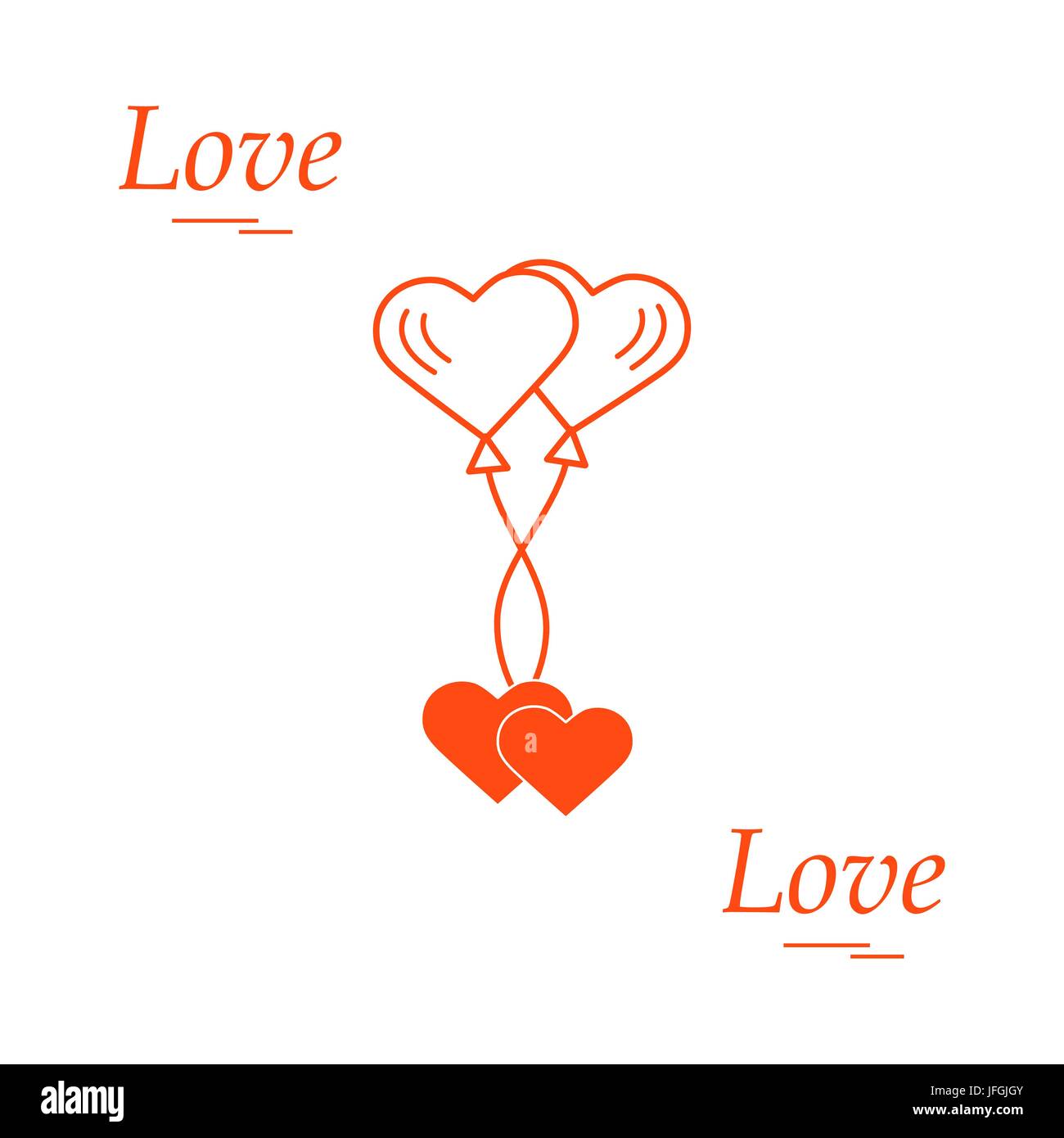 Cute vector illustration of love symbols: heart air balloons icon and ...
