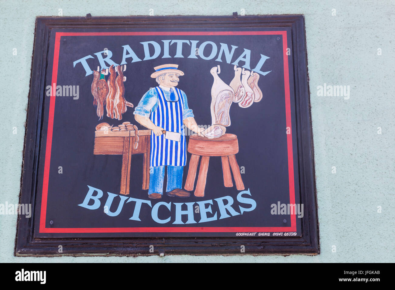 England, West Sussex, Arundel, Traditional Butchers Sign Stock Photo ...