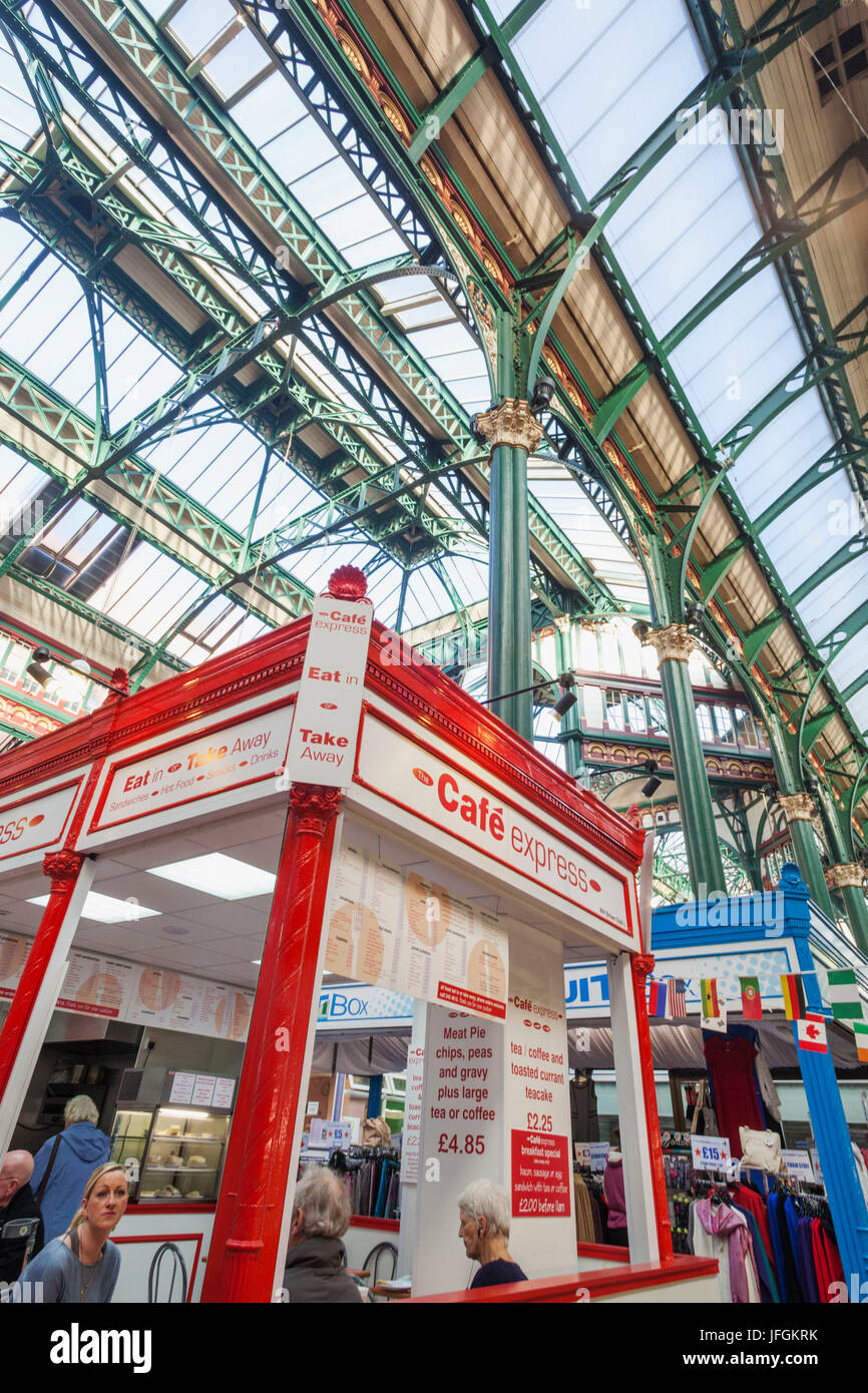 England, Yorkshire, Leeds, Leeds City Market aka Kirkgate Market, Cafe ...