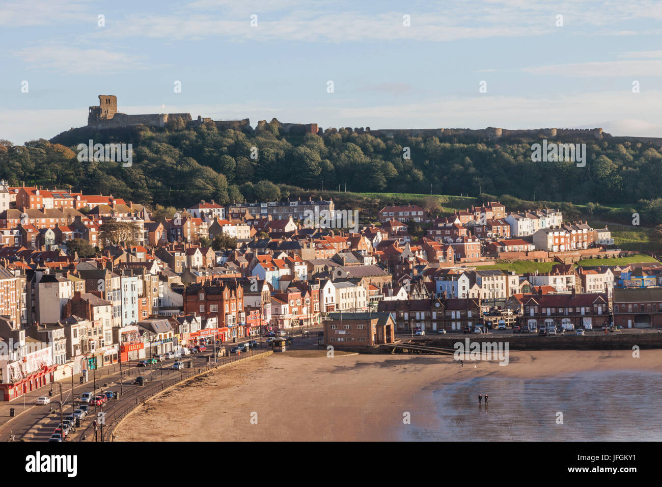 England, Yorkshire, Scarborough, Town Skyline and Castle Stock Photo ...