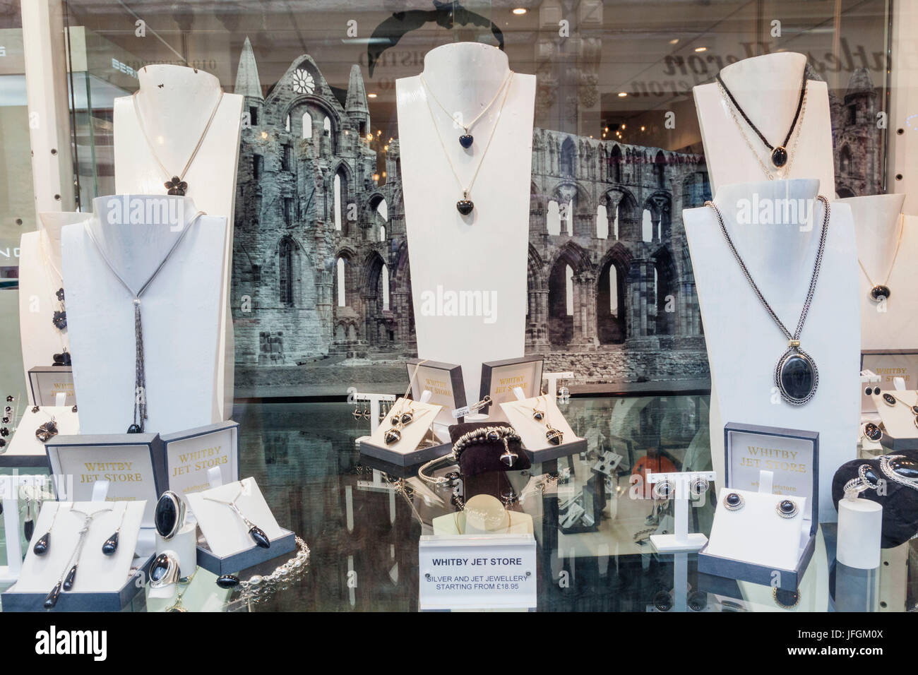 England, Yorkshire, Whitby, Whitby Jet Jewellery Shop Display Stock ...