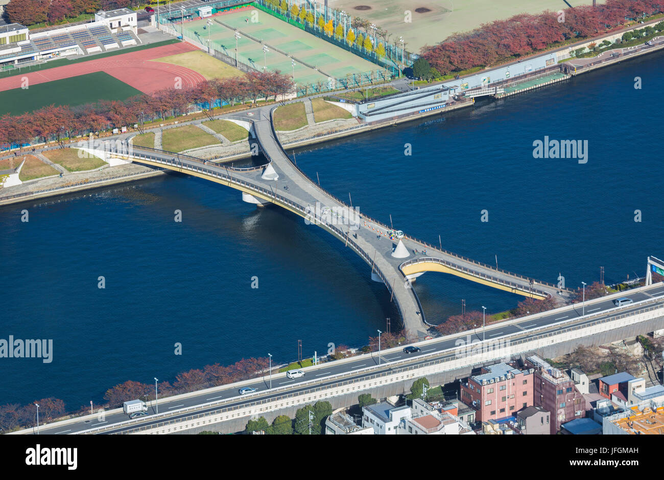 Japan, Kanto, Tokyo City, Shirahige Bridge, Sumida river Stock Photo ...
