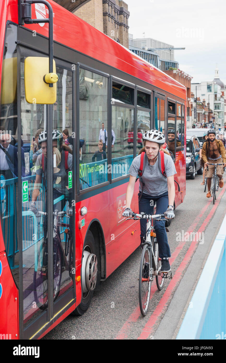 England, London, City of London, Cyclist and Bus Stock Photo - Alamy