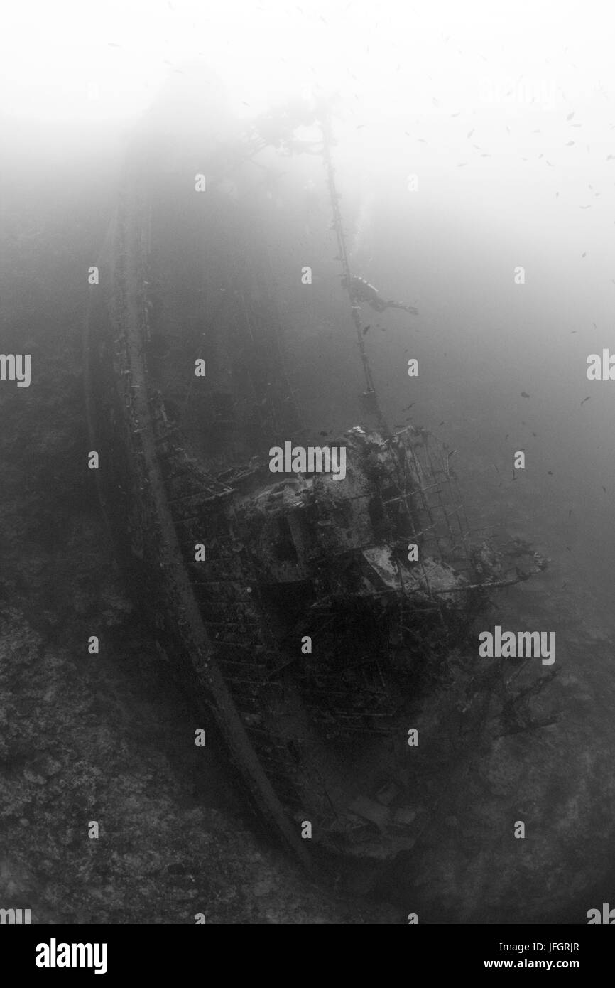 Upright Tuna Boat Wrack, Marovo lagoon, the Solomon Islands Stock Photo ...