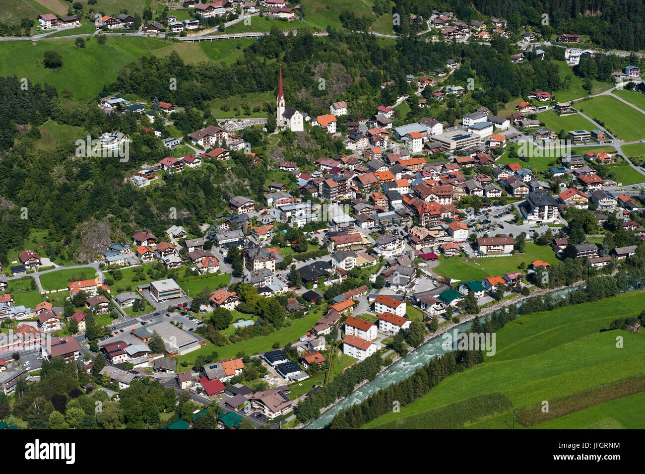 Oetz in the Oetztal, holiday resort, aerial picture, Tyrol, Austria ...