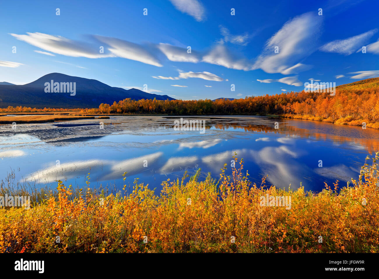 Europe, Sweden, Lapland, province of Norrbotten, autumn scenery in the ...
