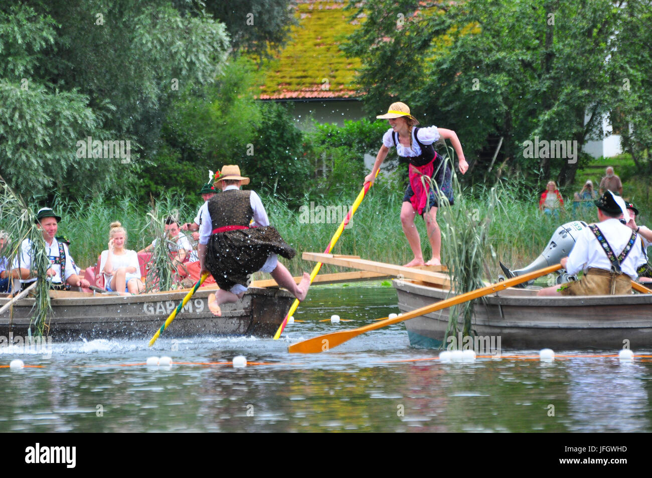 Bavaria, Murnau, Staffelsee, traditions, river jousting Stock Photo - Alamy