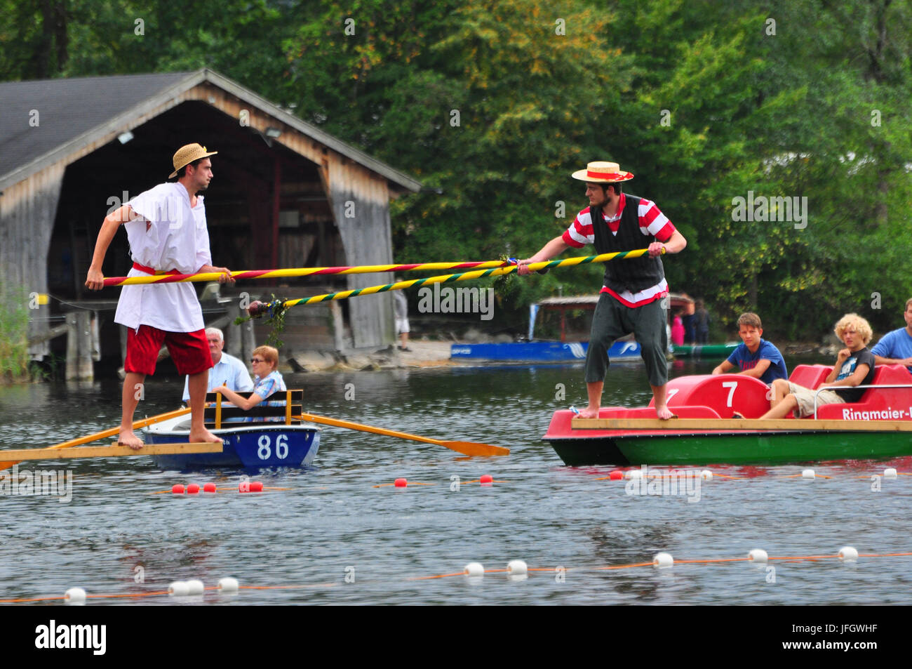 Bavaria, Murnau, Staffelsee, traditions, river jousting Stock Photo - Alamy