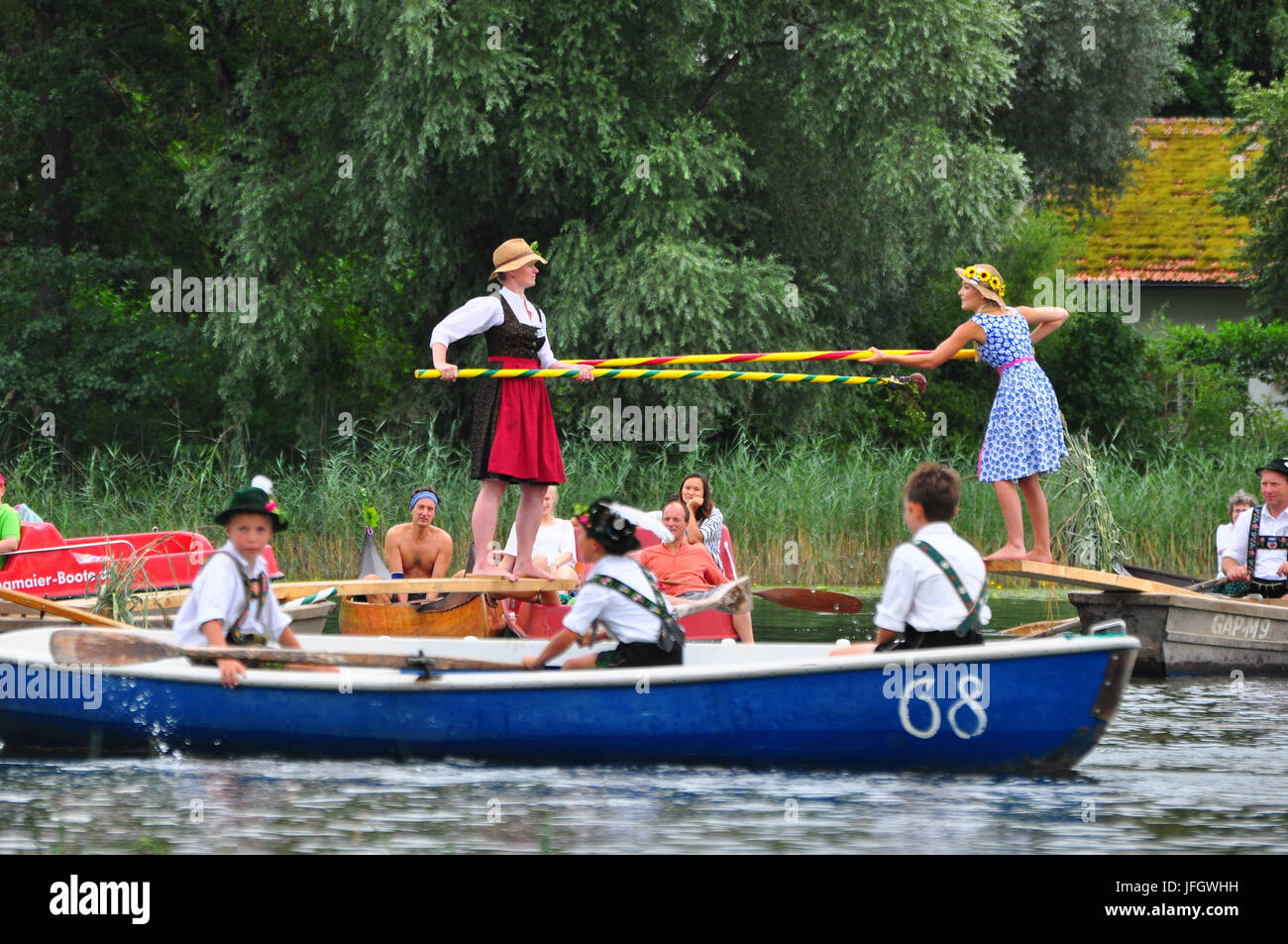 Bavaria, Murnau, Staffelsee, traditions, river jousting Stock Photo - Alamy