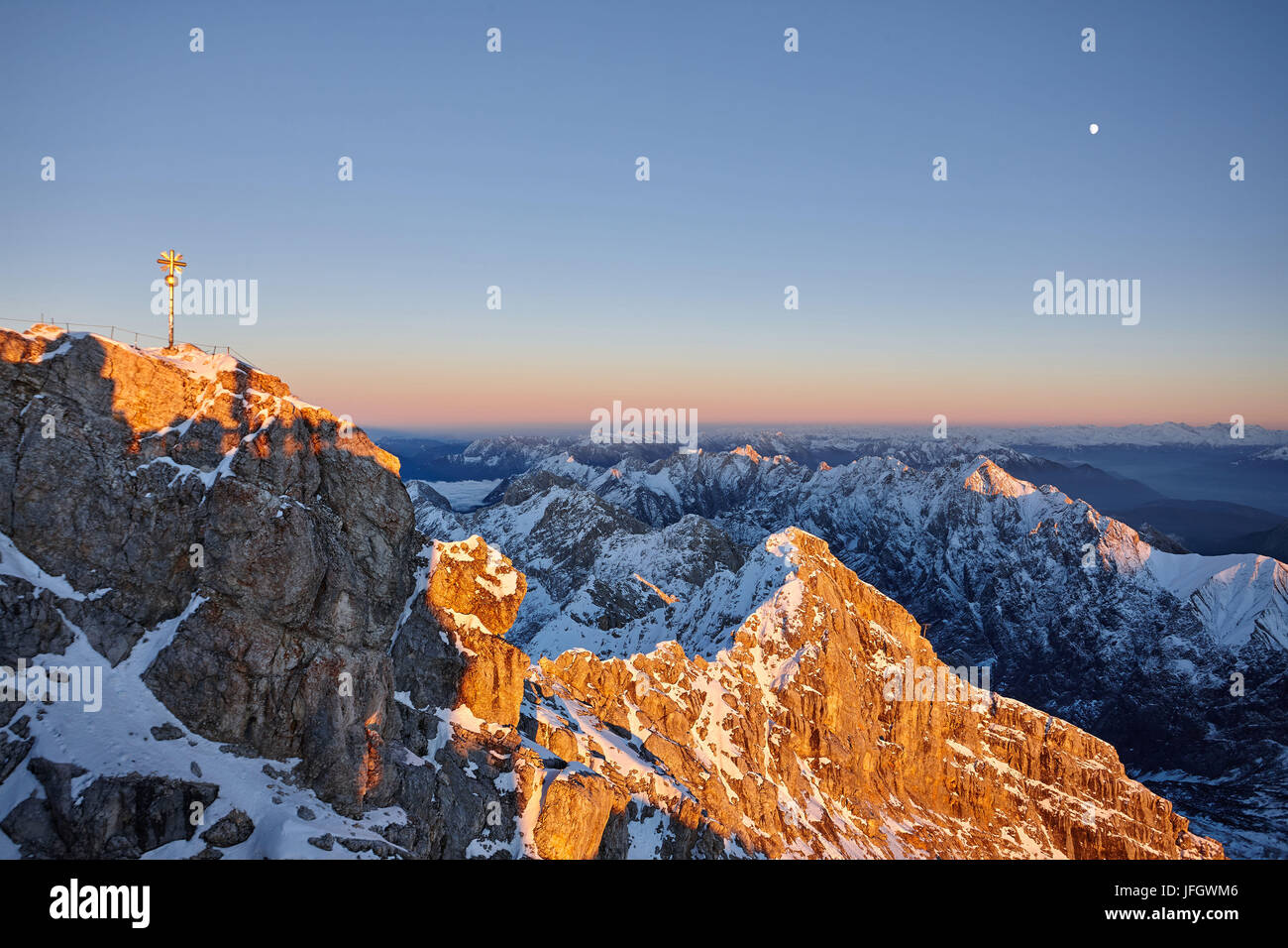 Moonrise at summit of zugspitze hi-res stock photography and images - Alamy