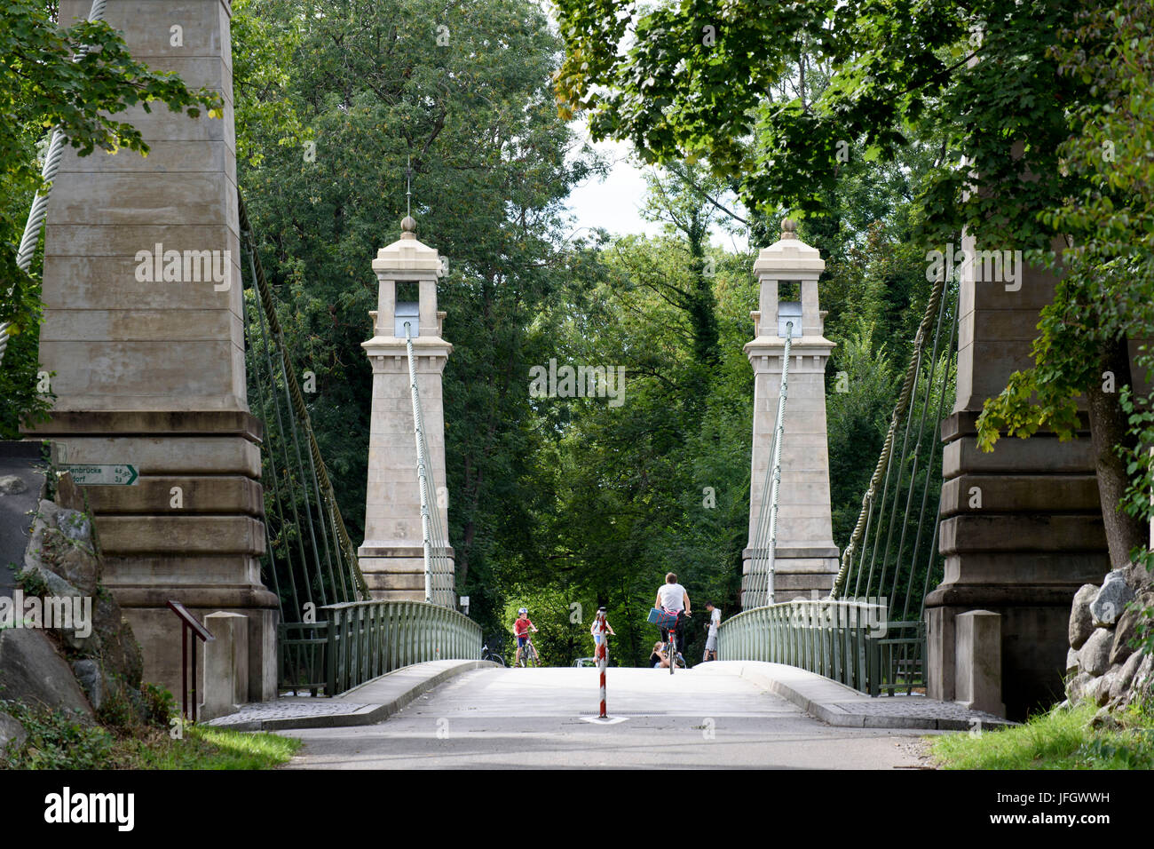 Historical suspension bridge Kressbronn, Langenargen, Lake of Constance ...