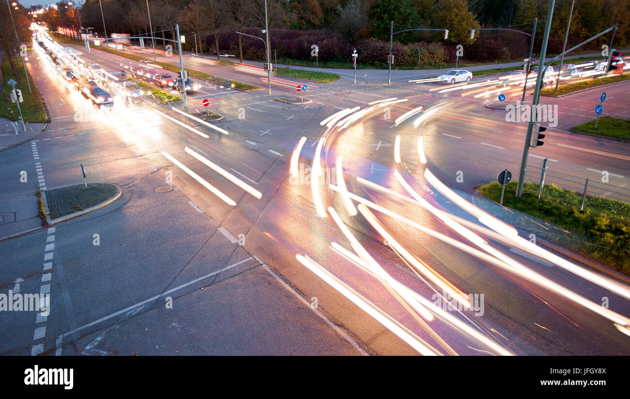Big crossroads in Augsburg by night, traffic, light tracks Stock Photo ...