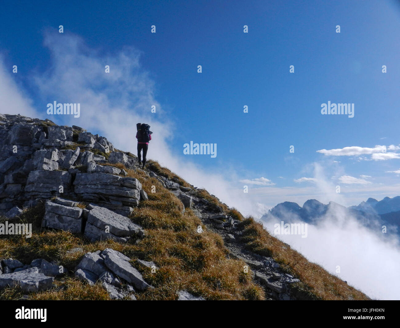 at the summit of the Soiernspitze, Soiern, to the right of Karwendels ...