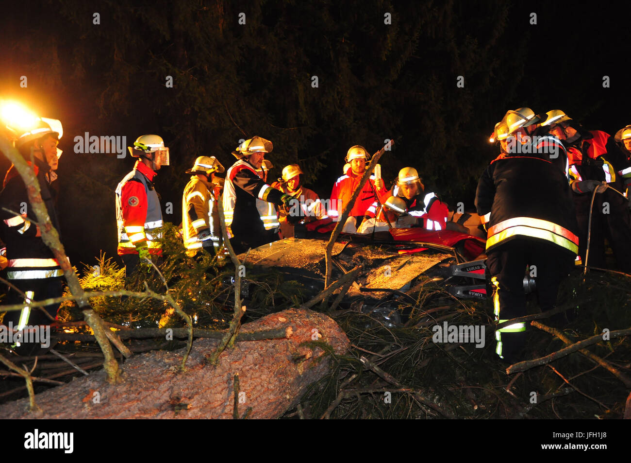 Fire brigade, rescue entry, at night Stock Photo - Alamy