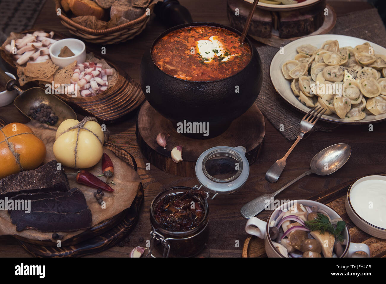 Russian borsch at pot Stock Photo - Alamy