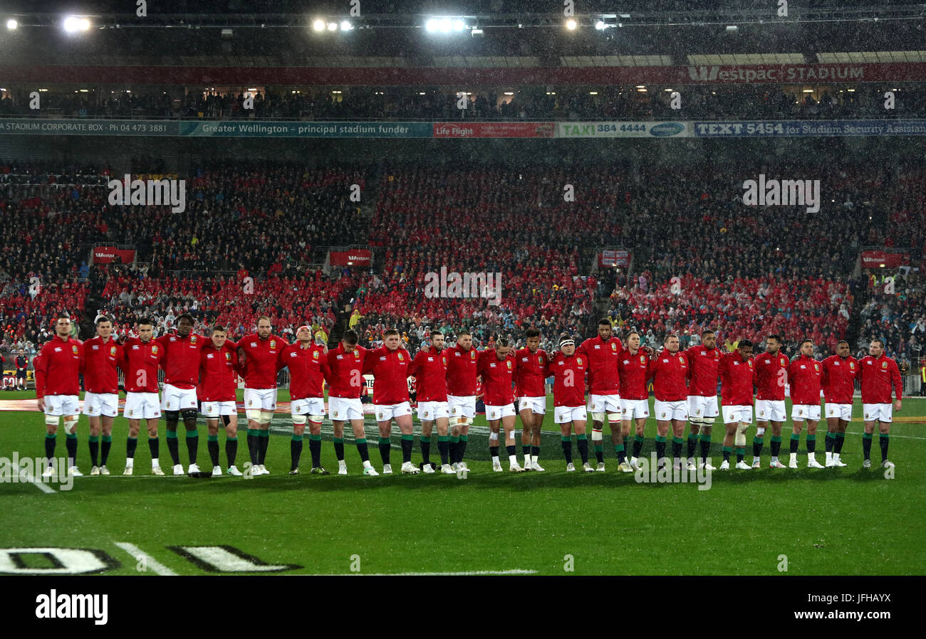 The British and Irish Lions line up at the start of the second test of ...