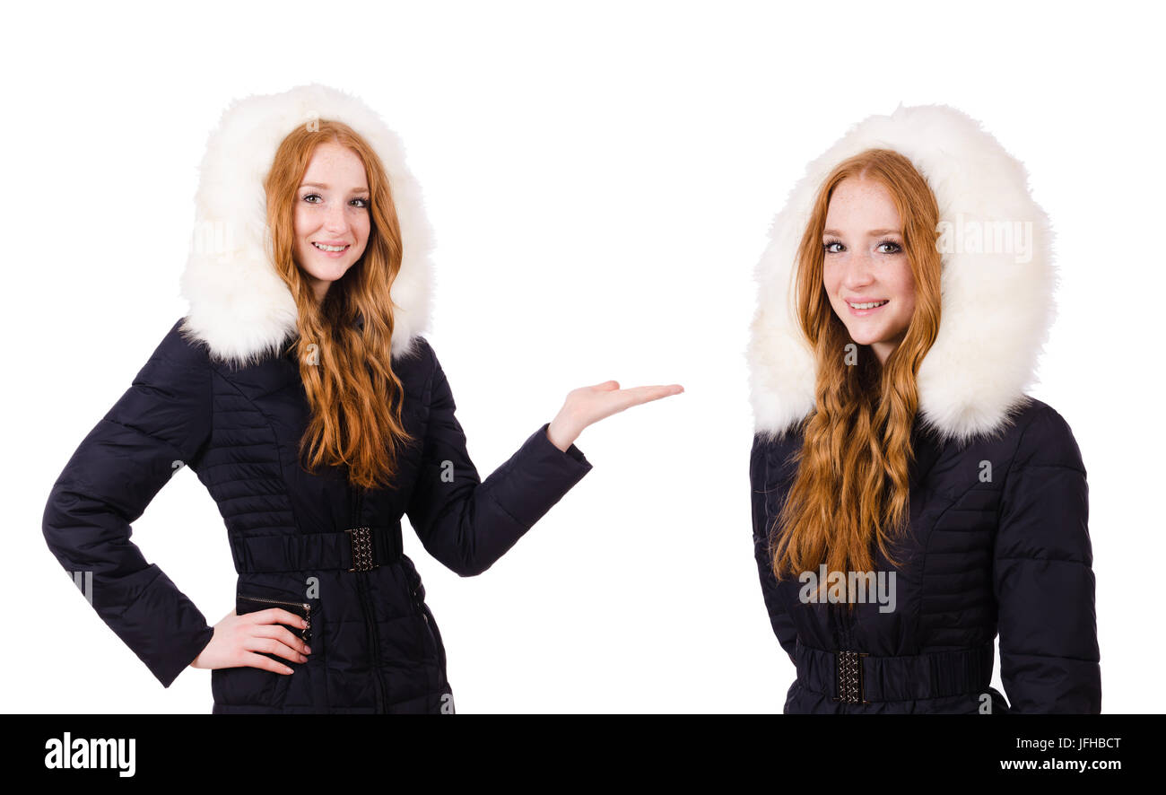 Pretty girl in warm clothes isolated on white Stock Photo - Alamy