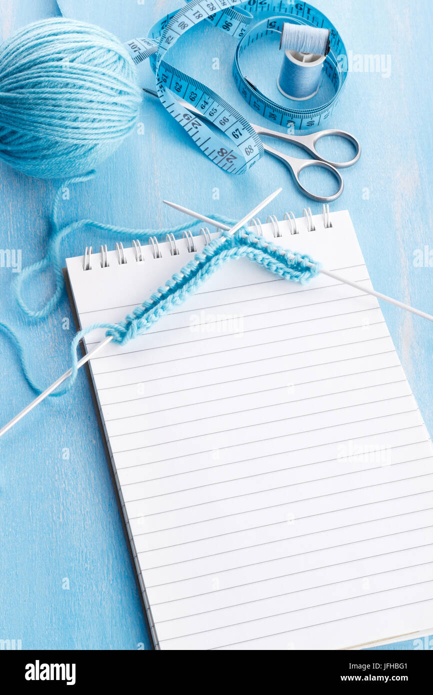 Blue knitting wool Stock Photo - Alamy