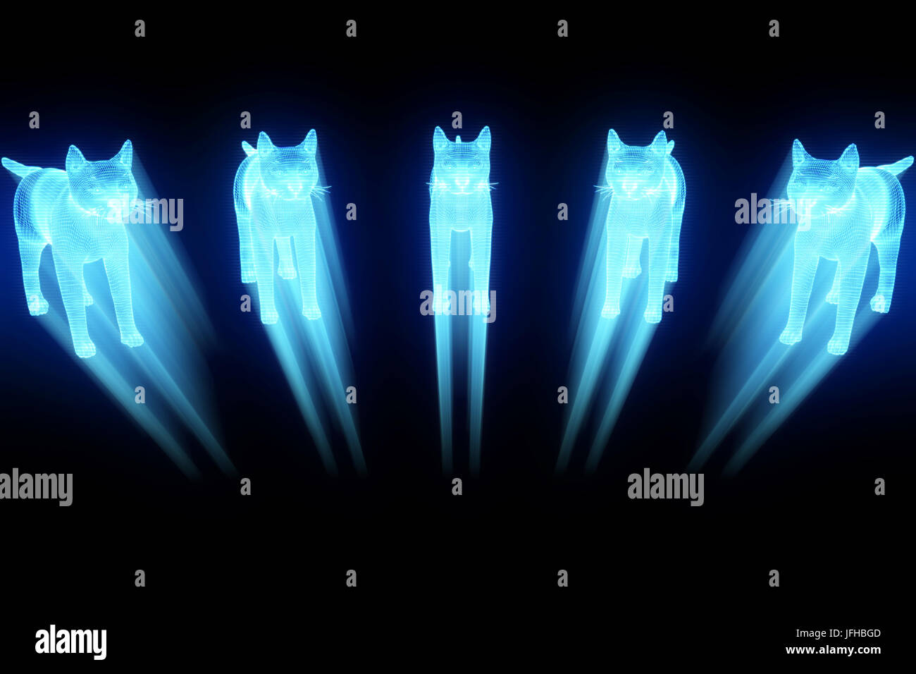 Cat in Hologram Wireframe Style. Nice 3D Rendering Stock Photo - Alamy