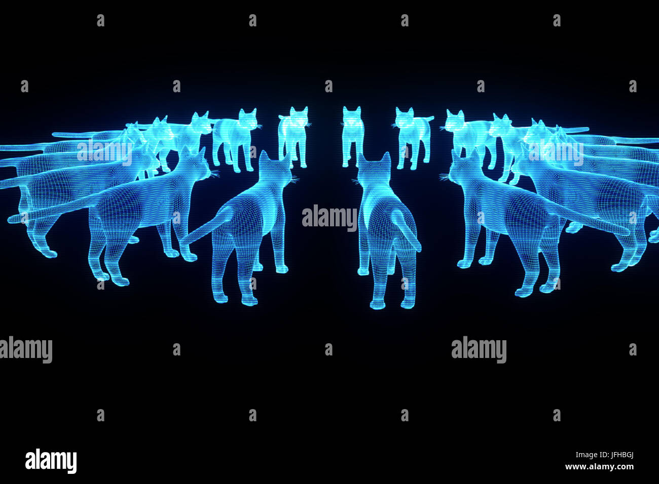 Cat in Hologram Wireframe Style. Nice 3D Rendering Stock Photo - Alamy