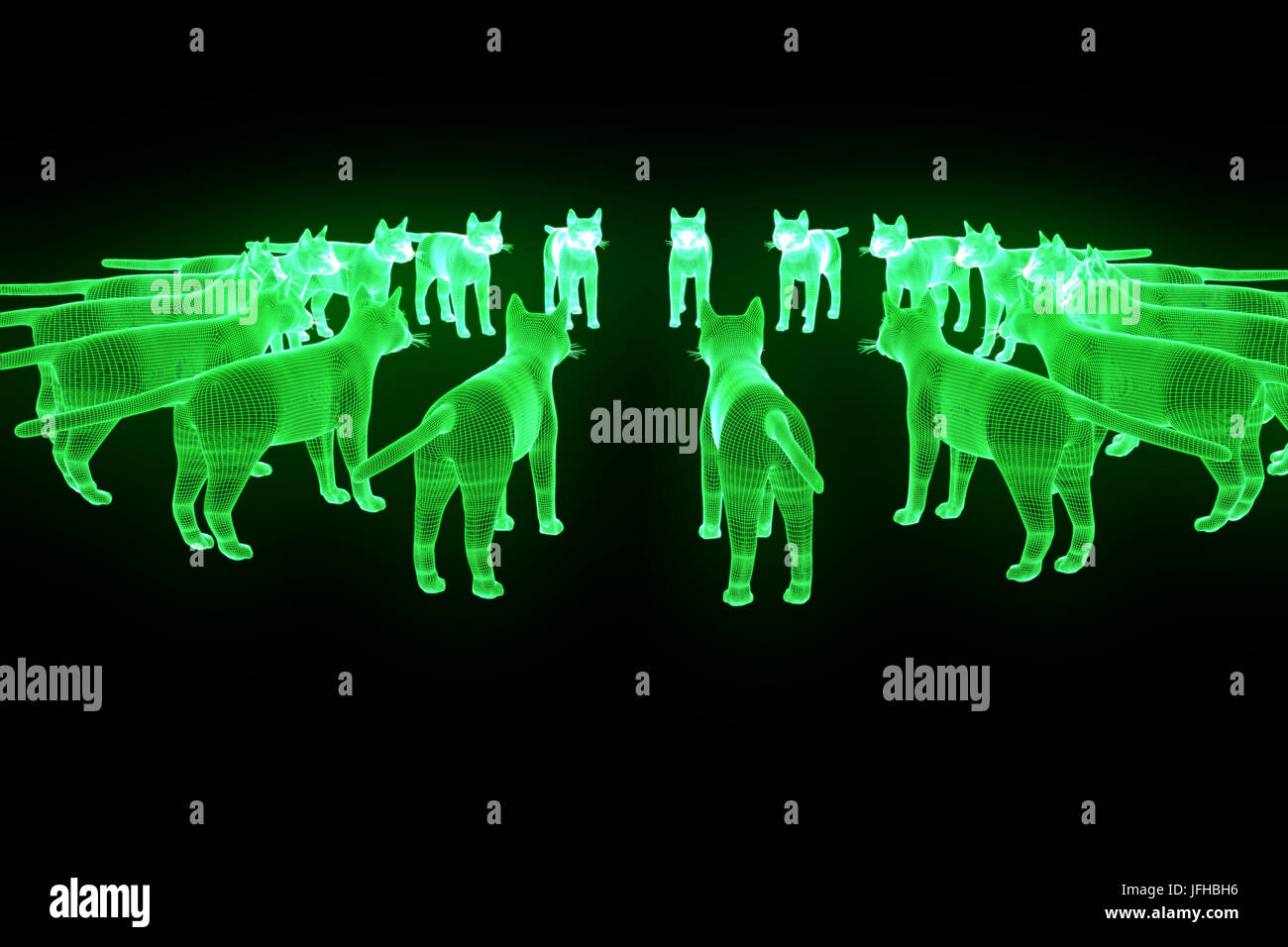 Cat in Hologram Wireframe Style. Nice 3D Rendering Stock Photo - Alamy