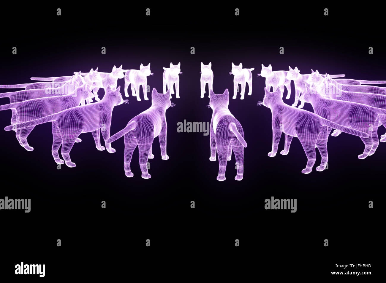Cat in Hologram Wireframe Style. Nice 3D Rendering Stock Photo - Alamy