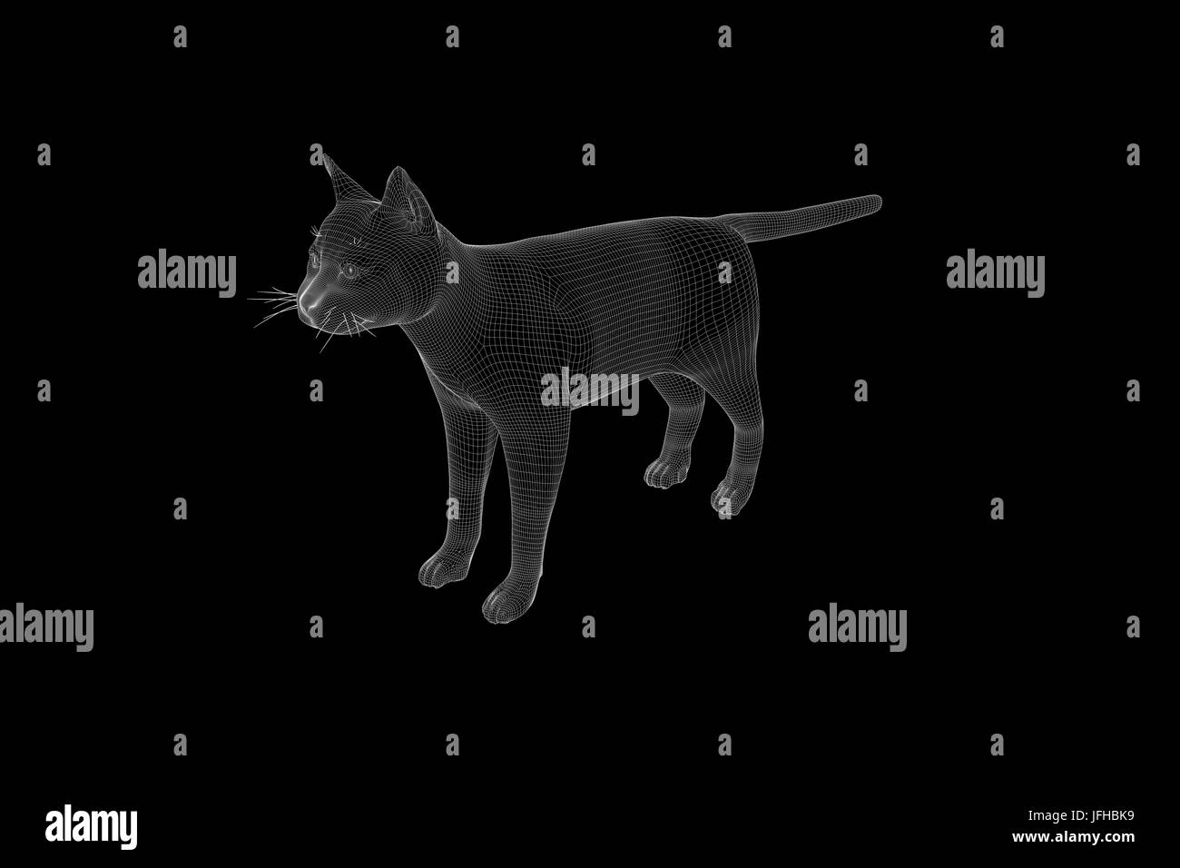 Cat in Hologram Wireframe Style. Nice 3D Rendering Stock Photo - Alamy