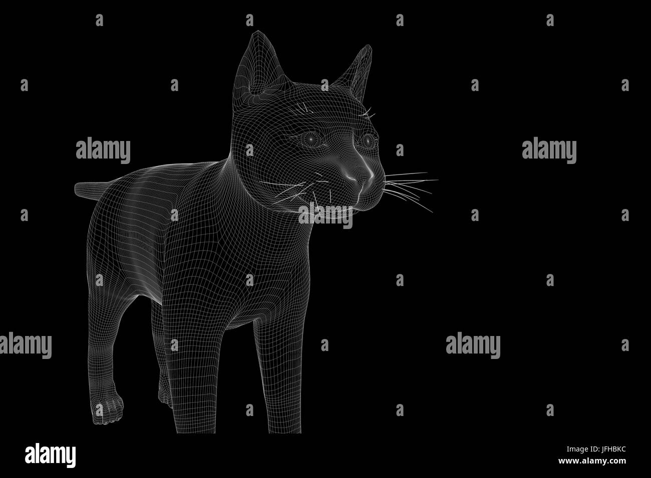 Cat in Hologram Wireframe Style. Nice 3D Rendering Stock Photo - Alamy
