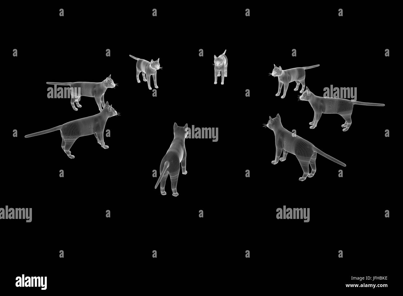 Cat in Hologram Wireframe Style. Nice 3D Rendering Stock Photo - Alamy