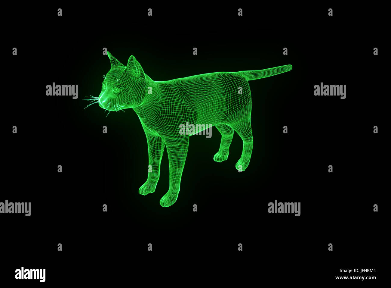 Cat in Hologram Wireframe Style. Nice 3D Rendering Stock Photo - Alamy