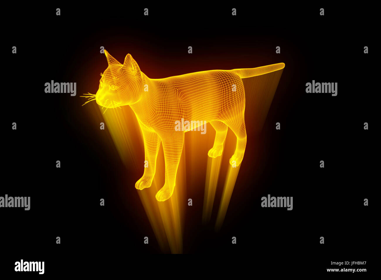 Cat in Hologram Wireframe Style. Nice 3D Rendering Stock Photo - Alamy