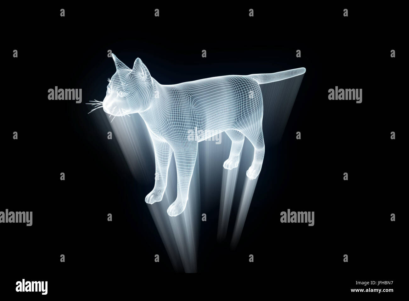 Cat in Hologram Wireframe Style. Nice 3D Rendering Stock Photo - Alamy