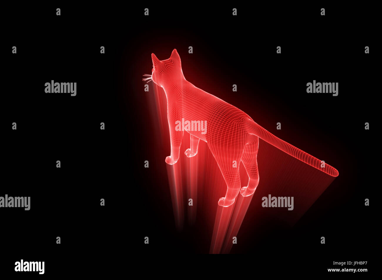 Cat in Hologram Wireframe Style. Nice 3D Rendering Stock Photo - Alamy