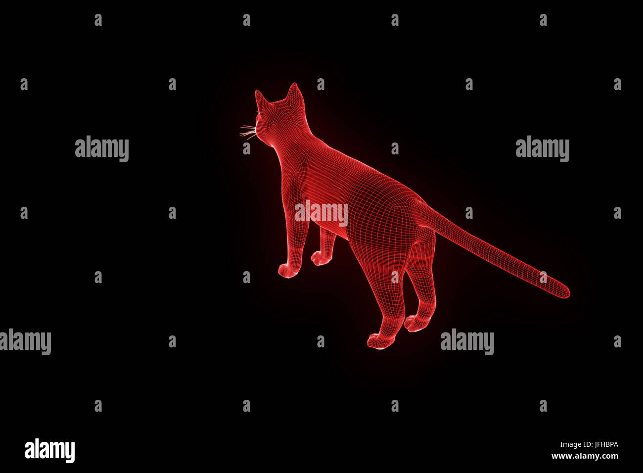 Cat in Hologram Wireframe Style. Nice 3D Rendering Stock Photo - Alamy