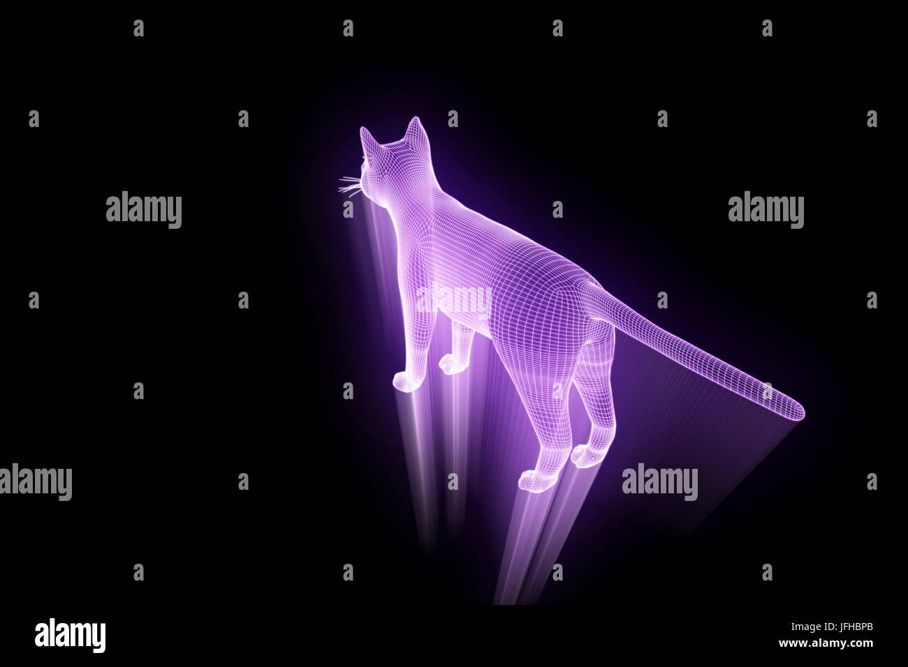 Cat in Hologram Wireframe Style. Nice 3D Rendering Stock Photo - Alamy