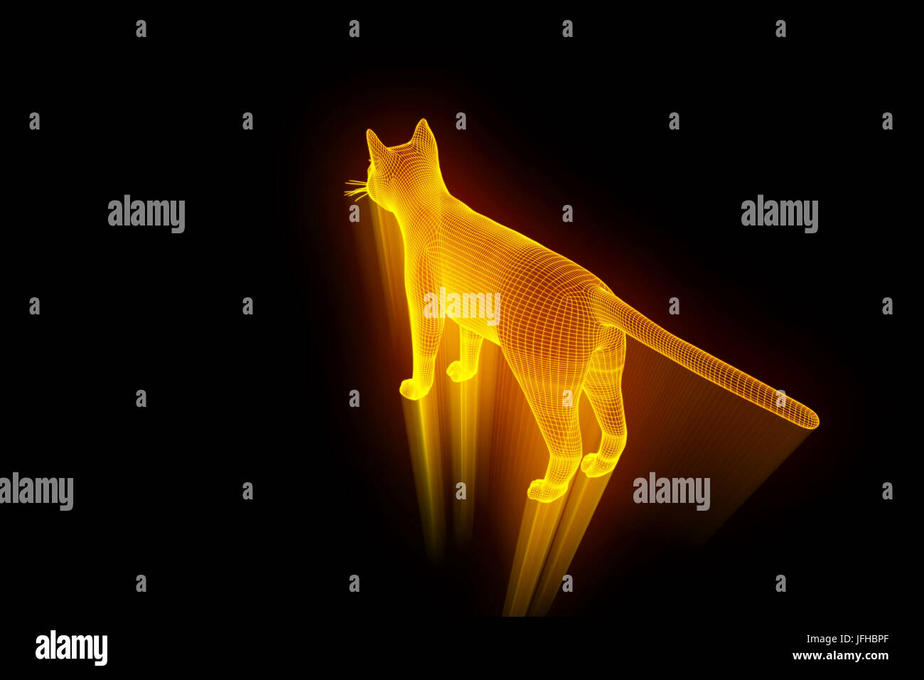 Cat in Hologram Wireframe Style. Nice 3D Rendering Stock Photo - Alamy