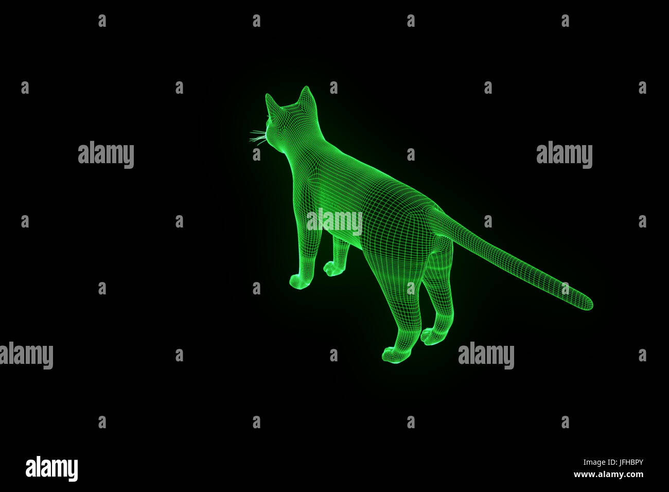 Cat in Hologram Wireframe Style. Nice 3D Rendering Stock Photo - Alamy