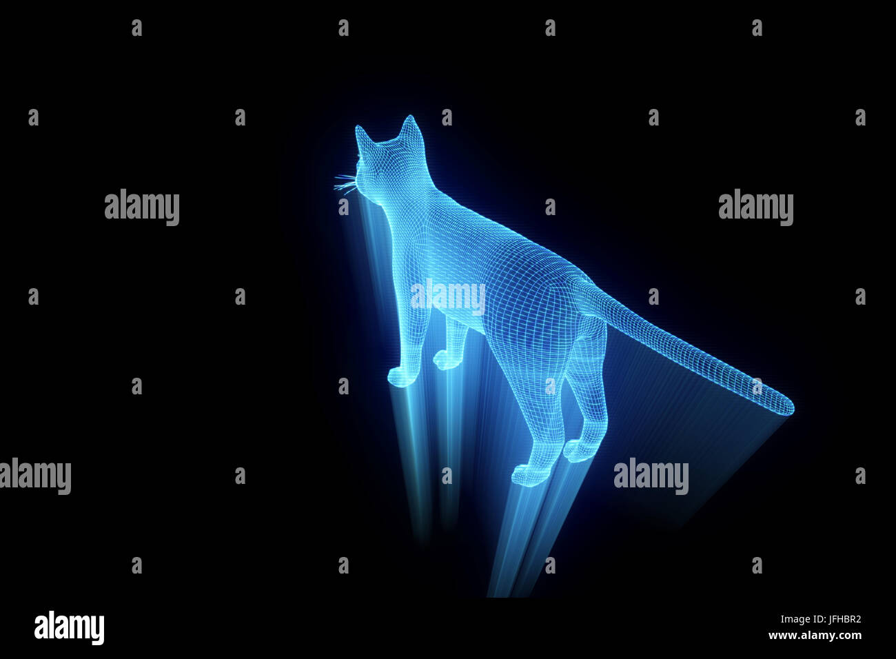 Cat in Hologram Wireframe Style. Nice 3D Rendering Stock Photo - Alamy