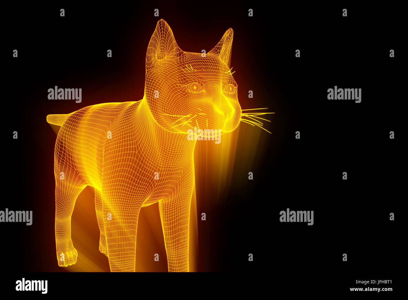 Cat in Hologram Wireframe Style. Nice 3D Rendering Stock Photo - Alamy
