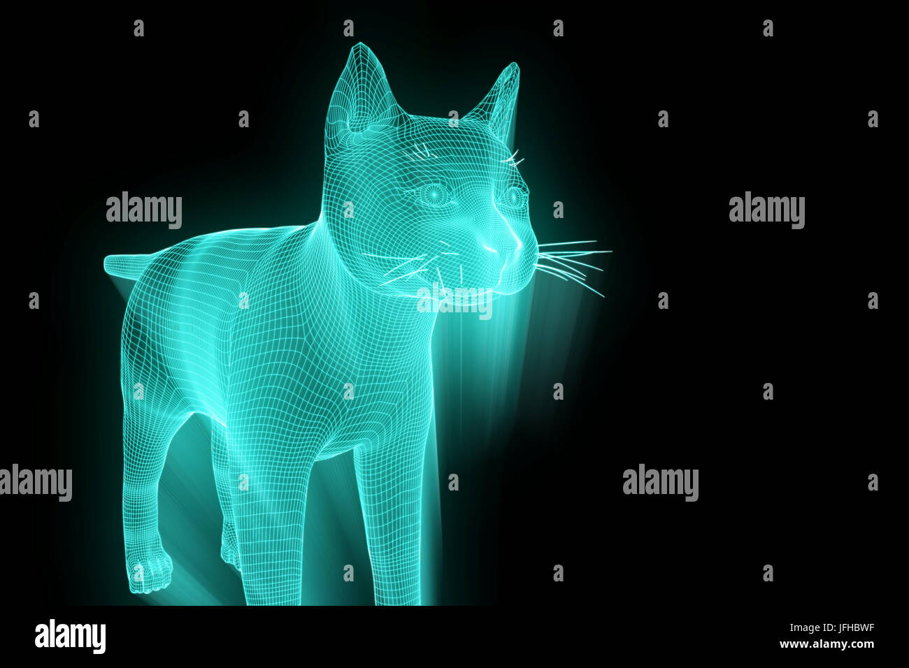 Cat in Hologram Wireframe Style. Nice 3D Rendering Stock Photo - Alamy