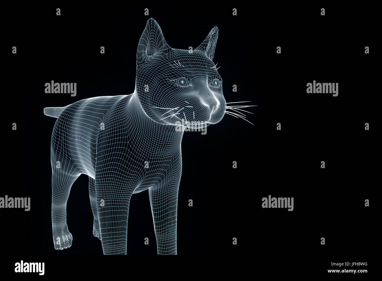 Cat in Hologram Wireframe Style. Nice 3D Rendering Stock Photo - Alamy