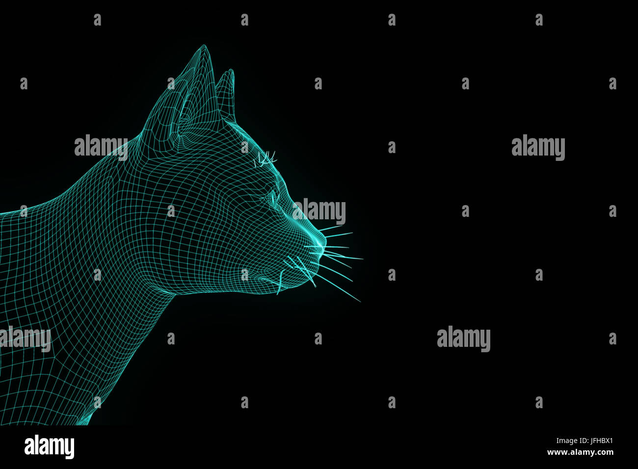 Cat in Hologram Wireframe Style. Nice 3D Rendering Stock Photo - Alamy