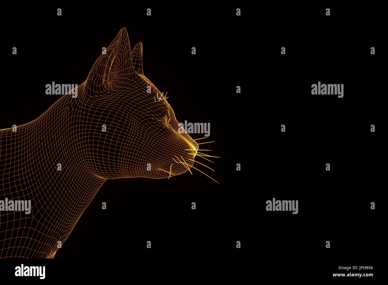 Cat in Hologram Wireframe Style. Nice 3D Rendering Stock Photo - Alamy