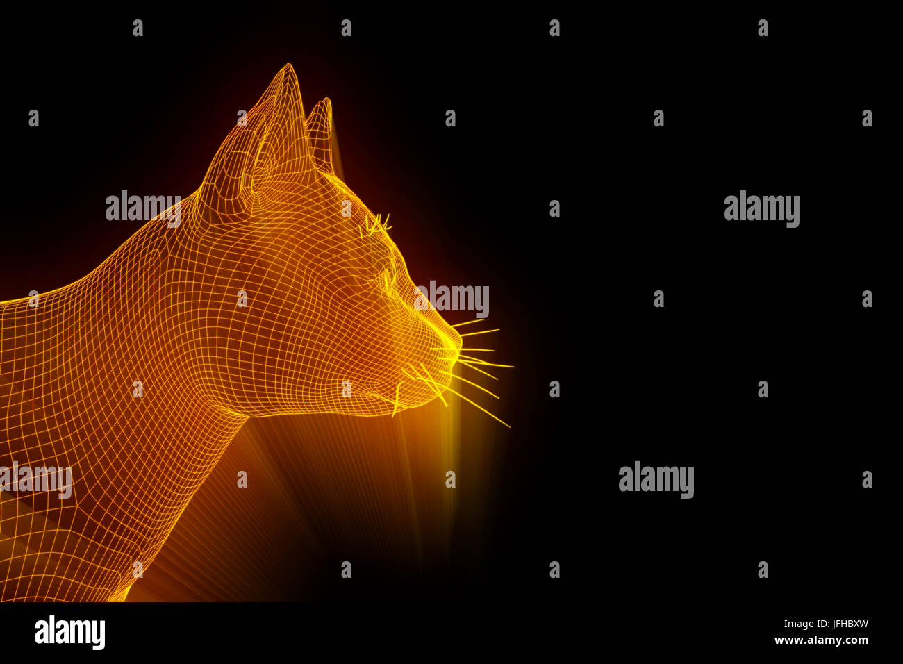 Cat in Hologram Wireframe Style. Nice 3D Rendering Stock Photo - Alamy