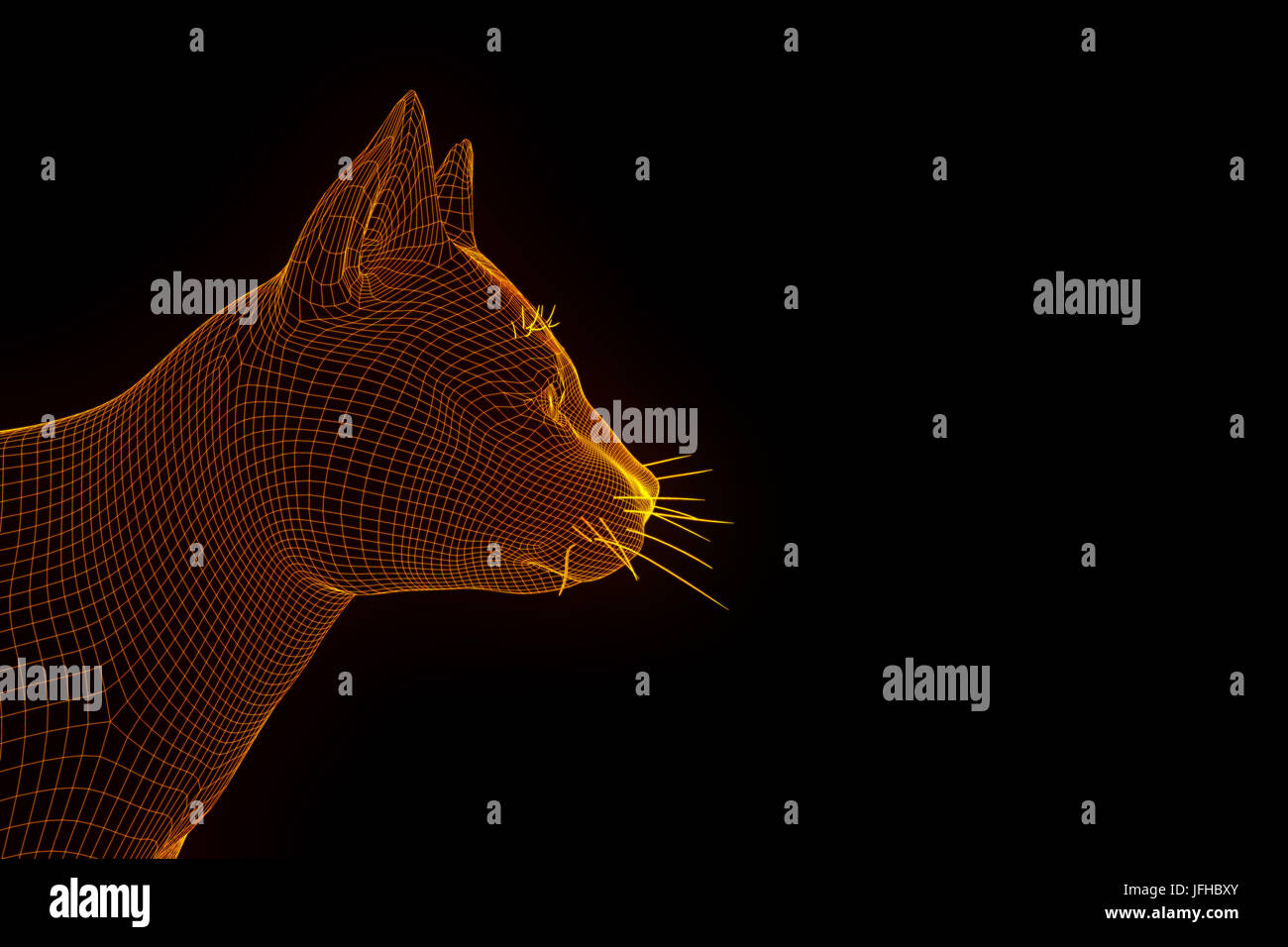 Cat in Hologram Wireframe Style. Nice 3D Rendering Stock Photo - Alamy