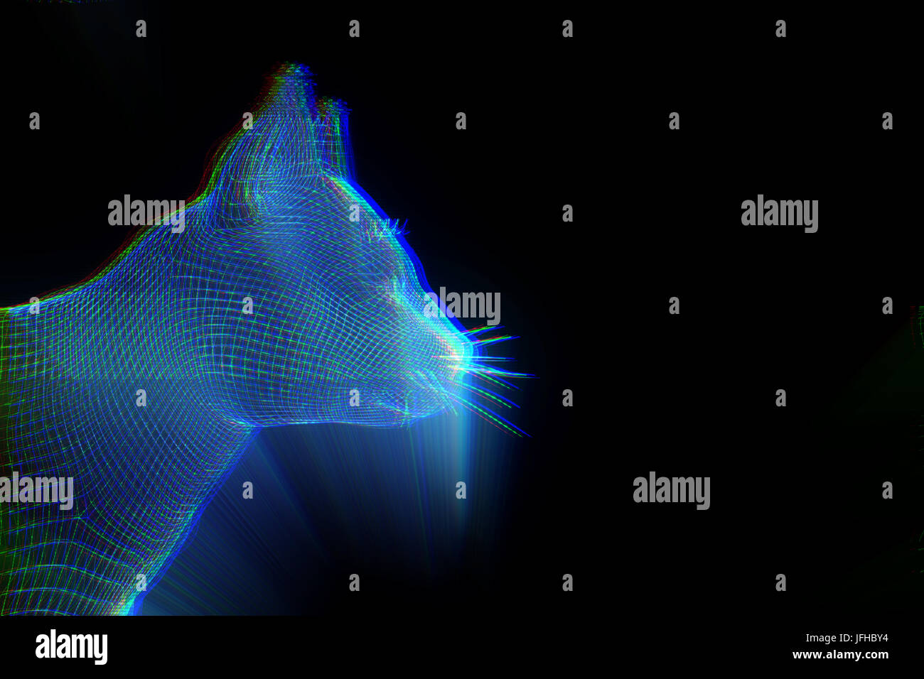 Cat in Hologram Wireframe Style. Nice 3D Rendering Stock Photo - Alamy
