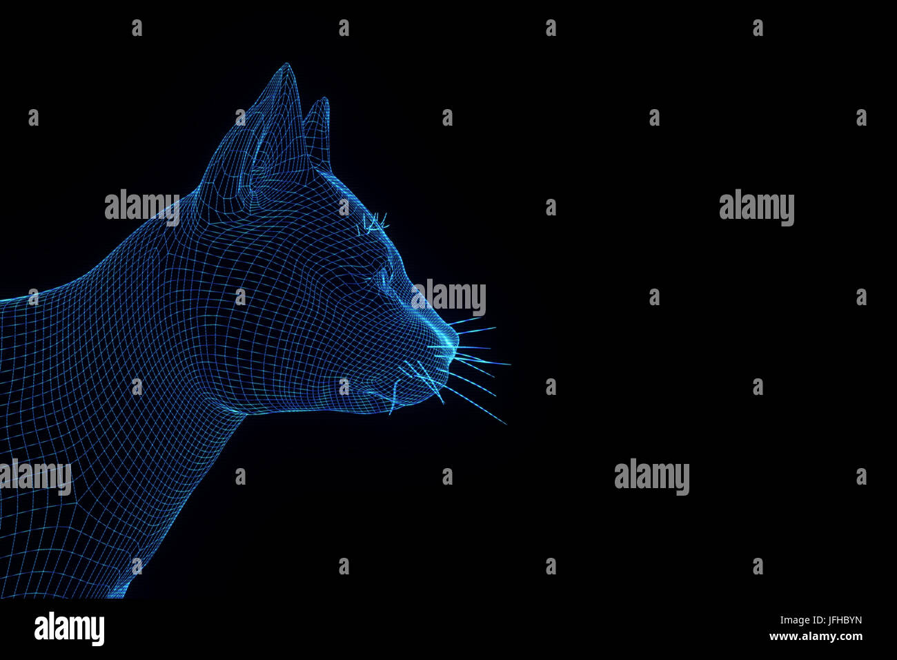 Cat in Hologram Wireframe Style. Nice 3D Rendering Stock Photo - Alamy