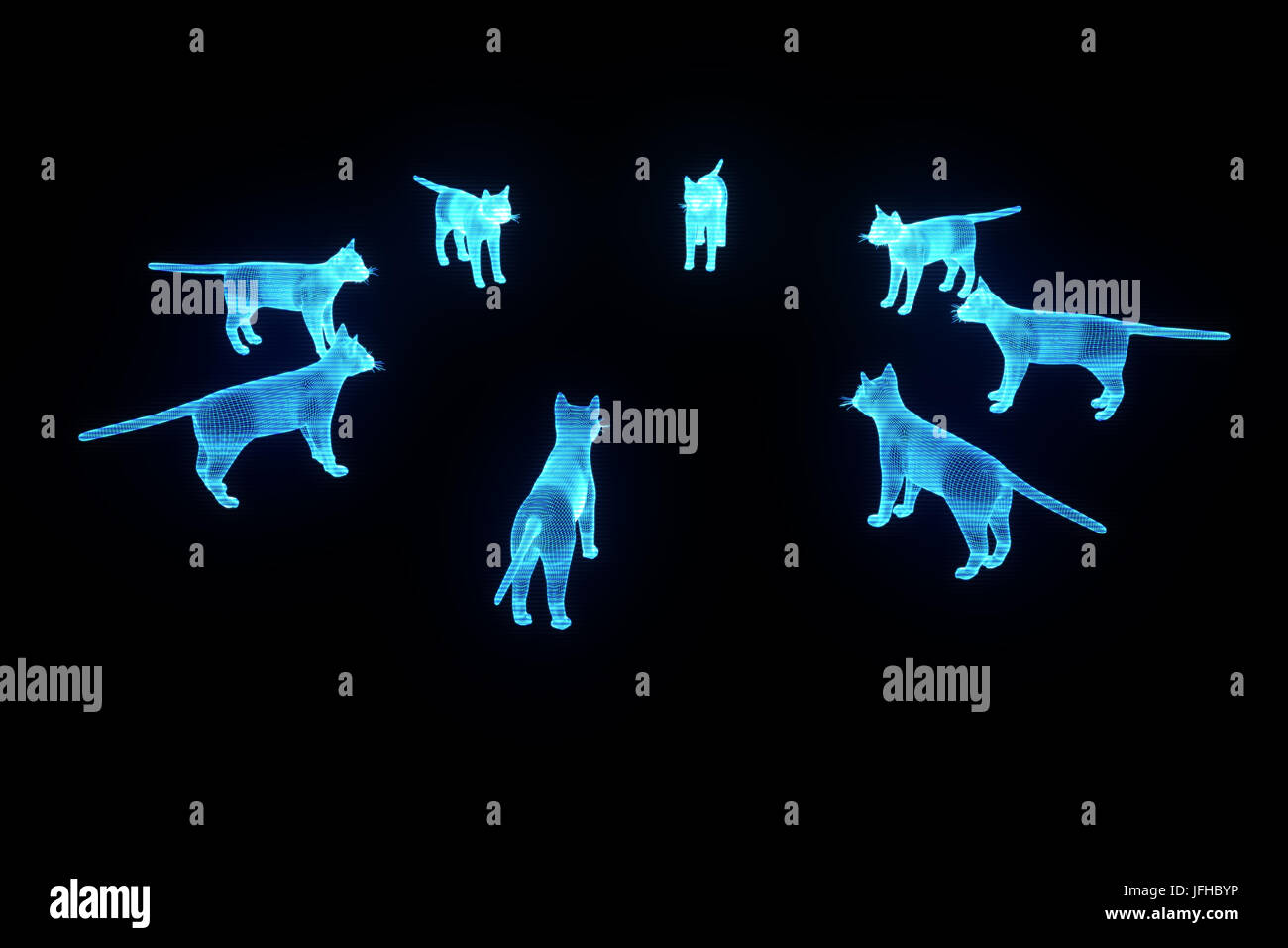 Cat in Hologram Wireframe Style. Nice 3D Rendering Stock Photo - Alamy