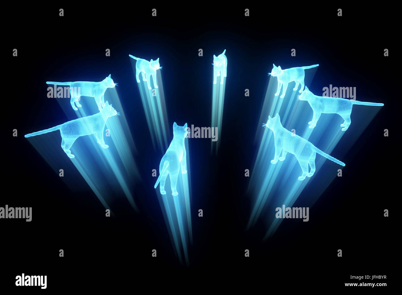 Cat in Hologram Wireframe Style. Nice 3D Rendering Stock Photo - Alamy