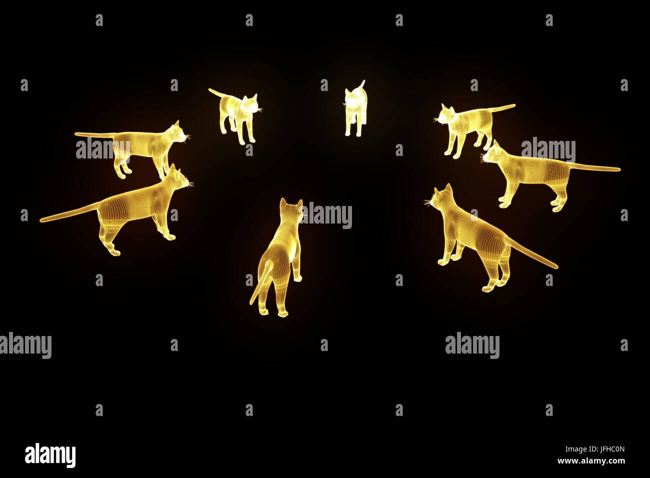 Cat in Hologram Wireframe Style. Nice 3D Rendering Stock Photo - Alamy